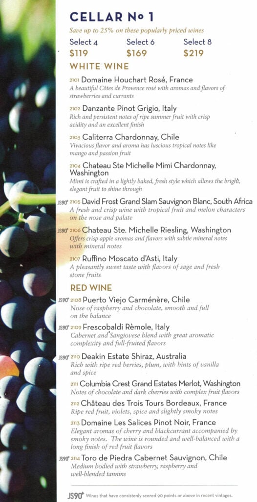 Holland America Wine Packages, Wine List and Prices