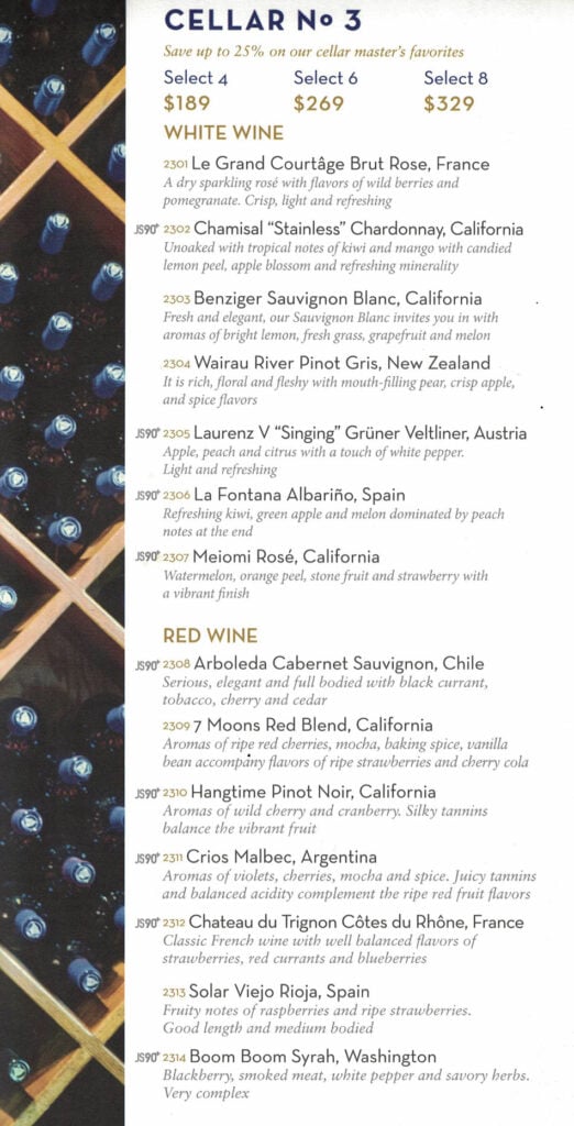 Holland America Wine Packages, Wine List and Prices